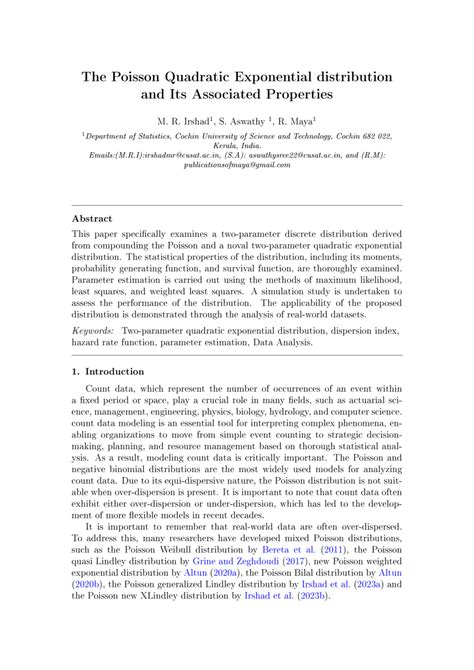 Pdf The Poisson Quadratic Exponential Distribution And Its Associated