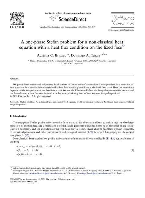 Pdf A One Phase Stefan Problem For A Non Classical Heat Equation With A Heat Flux Condition On