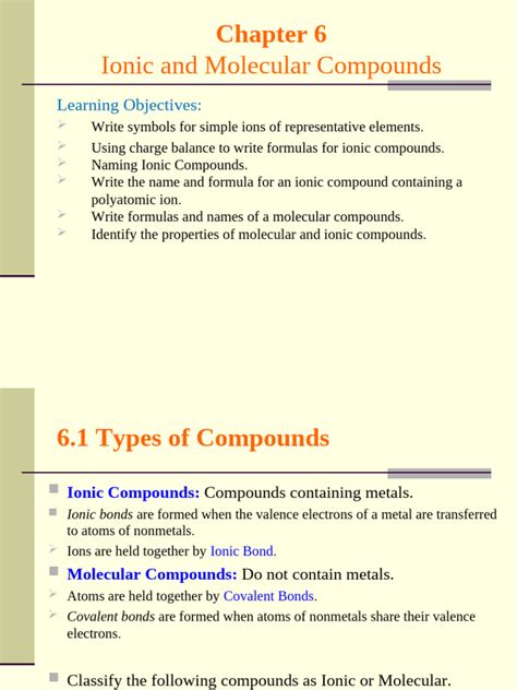 Classifying Ionic And Molecular Compounds Pdf Ion Chemical Compounds