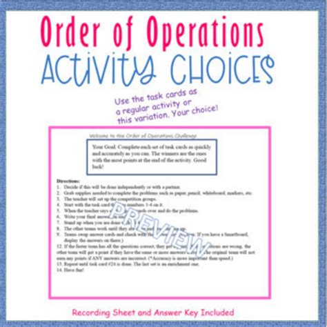 Order Of Operations Task Cards Operations And Algebraic Thinking