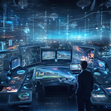 Premium Ai Image Arafed View Of A Man In A Control Room With Multiple Monitors Generative Ai