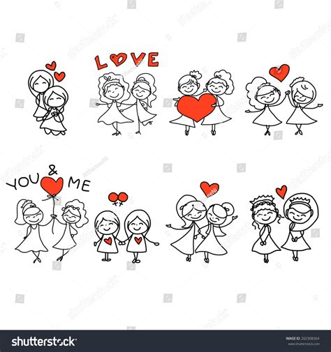 Hand Drawing Cartoon Concept Happy Same Stock Vector Royalty Free 202308364 Shutterstock