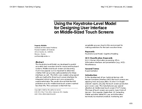 Pdf Using The Keystroke Level Model For Designing User Interface On Middle Sized Touch Screens