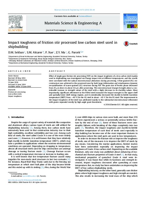 Pdf Impact Toughness Of Friction Stir Processed Low Carbon Steel Used