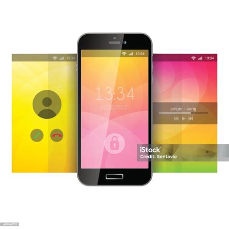 모바일 배경 화면 애플 리 케이 션 응용 프로그램 Lockscreen 자물쇠 스크린 들어오는 전화 음악 재생 배경 템플릿 이랑 0명에 대한 스톡 벡터 아트 및 기타 이미지