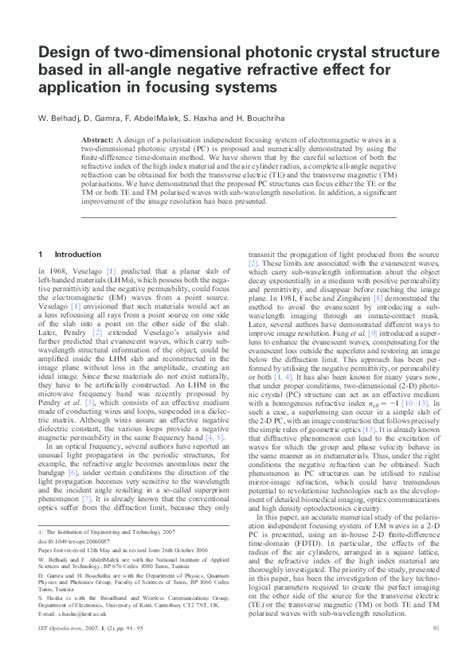 Pdf Design Of Two Dimensional Photonic Crystal Structure Based In All Angle Negative