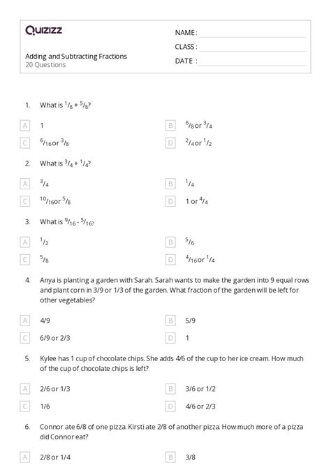 50 Adding And Subtracting Fractions Worksheets For 4th Grade On Quizizz Free And Printable