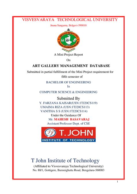 Mini Project Report Art Gallery Management Database Cse 5th Sem