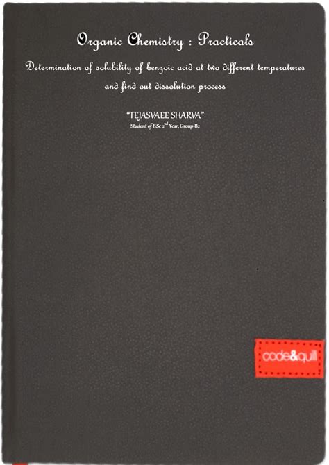 Organic Chemistry Practicals Determination Of Solubility Of Benzoic