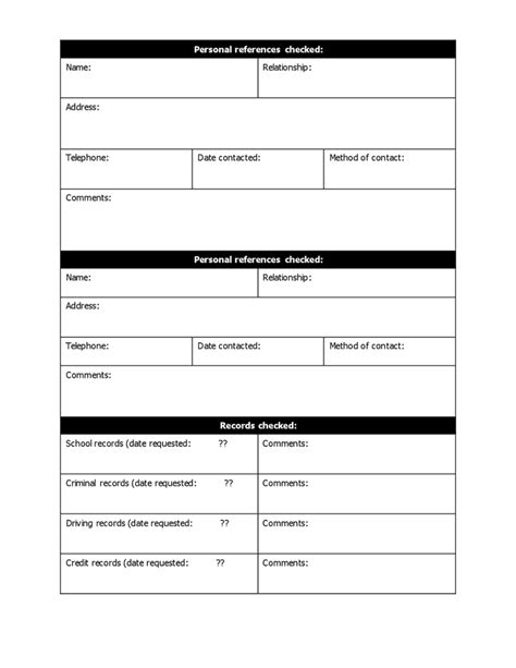 Reference Check Control Form In Word And Pdf Formats Page 2 Of 2