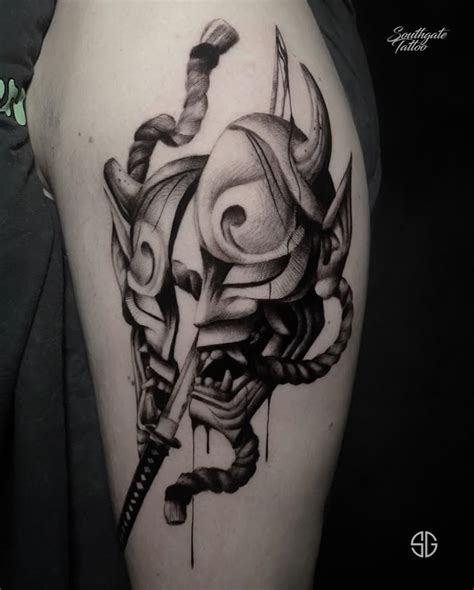 Hannya Mask Tattoo Black Ink Tattoos Mask Tattoo Hannya Mask Tattoo
