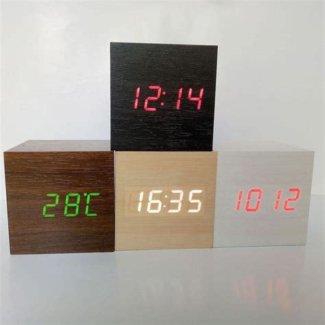 Wooden Alarm Clock Cube LED Sound Control Digital Vicedeal