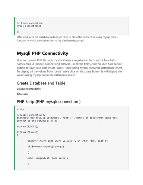 Php Mysql Connectivity Pdf