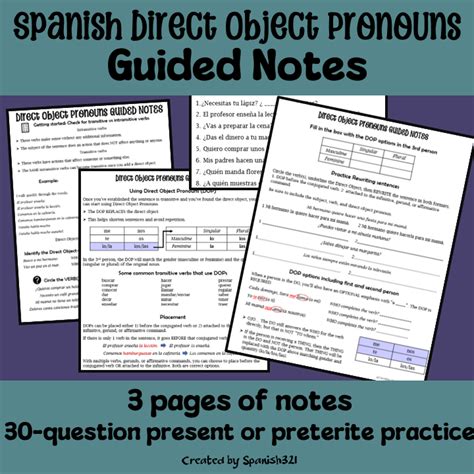 Spanish Direct Object Pronouns Guided Notes And Practice Classful