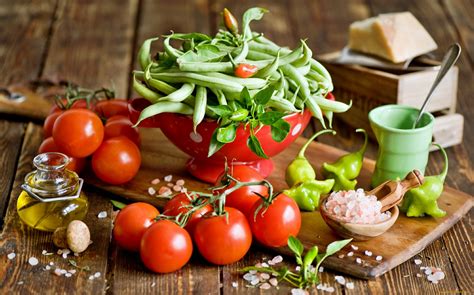 Обои Еда Овощи обои для рабочего стола фотографии еда натюрморт фасоль помидоры перец