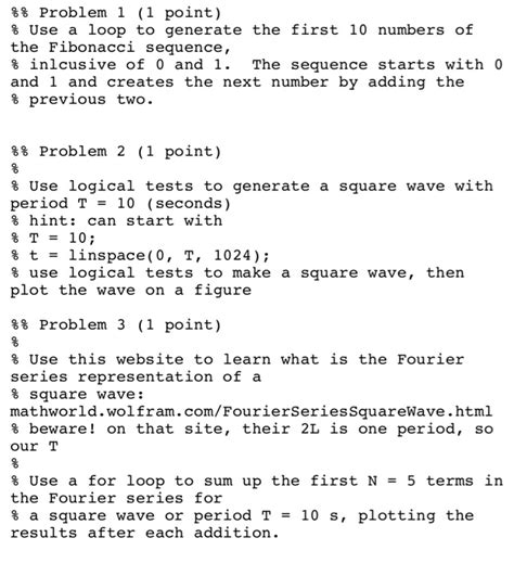 Solved Problem 1 1 Point Use A Loop To Generate The