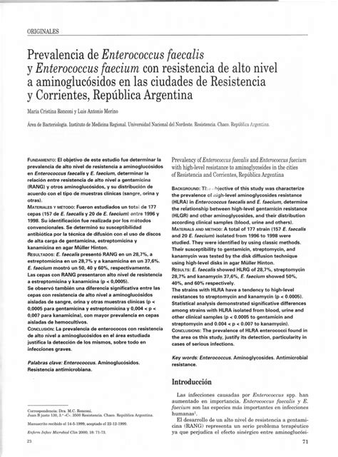 Pdf [prevalence Of Enterococcus Faecalis And Enterococcus Faecium With High Resistance To