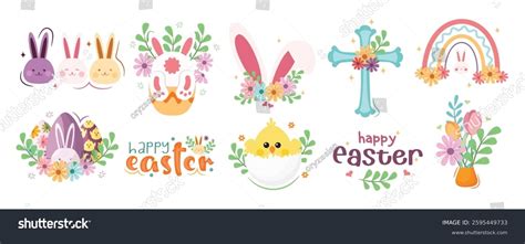 Colorful Happy Easter Vector Set Flower Stock Vector Royalty Free