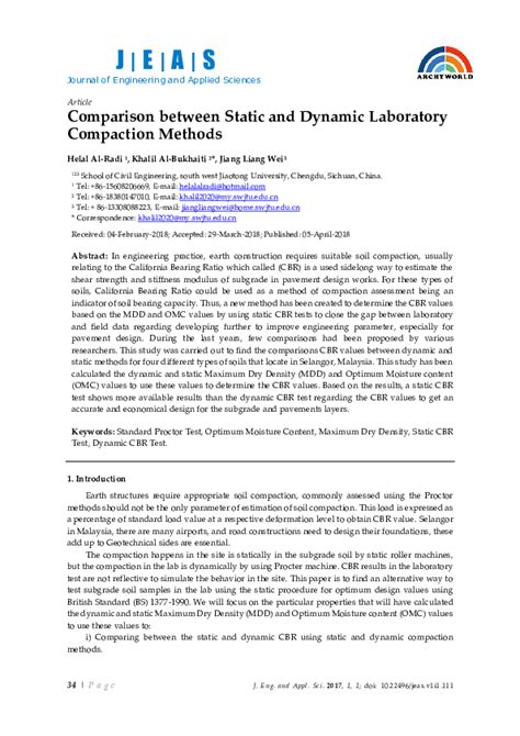 Pdf Comparison Between Static And Dynamic Laboratory Compaction Methods