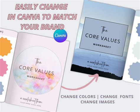 Core Values Coaching Worksheet Templates Life Coaching Canva Templates Done For You Coaching