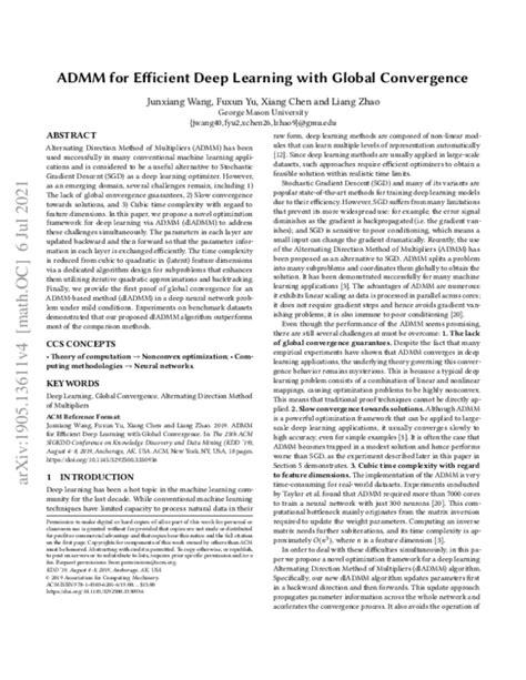 Pdf Admm For Efficient Deep Learning With Global Convergence