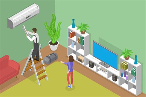 Hvac 수리 서비스의 3d 등소 측정 플랫 벡터 개념 적 그림 등측투영법에 대한 스톡 벡터 아트 및 기타 이미지 등측투영법 수리공 에어컨 Istock
