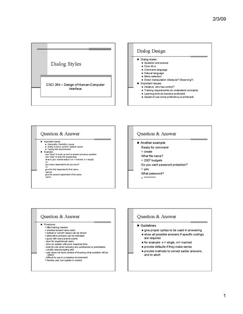 Lecture Slides On Dialog Styles Csci 264 Docsity
