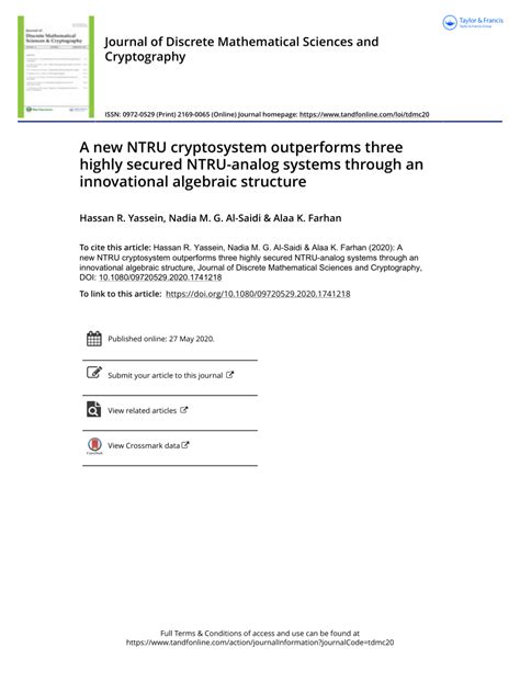 Pdf A New Ntru Cryptosystem Outperforms Three Highly Secured Ntru