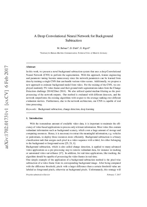 Pdf A Deep Convolutional Neural Network For Background Subtraction
