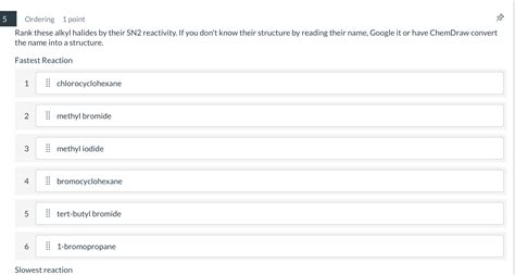 Solved Rank These Alkyl Halides By Their Sn2 ﻿reactivity If