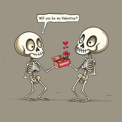 Two Cartoon Skeletons One Male Skeleton And One Female Skeleton The Male Skeleton Is Offering