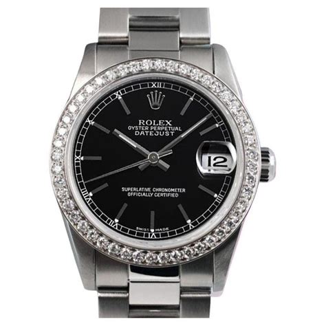 Rolex Datejust Diamond Bezel Black Dial Steel Oyster Watch For Sale At