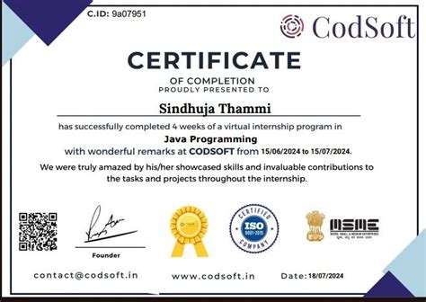 Completed Java Programming Internship At Codesoft Sindhuja Thammi