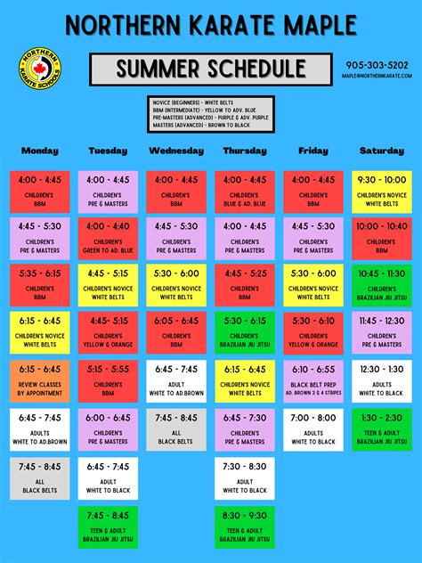 Schedule Northern Karate Schools