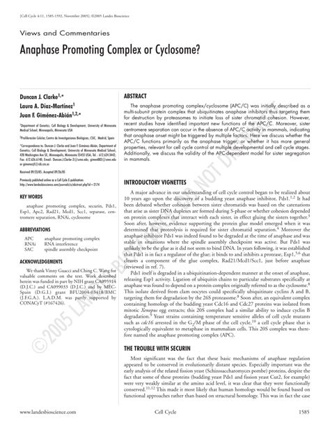 Pdf Anaphase Promoting Complex Or Cyclosome