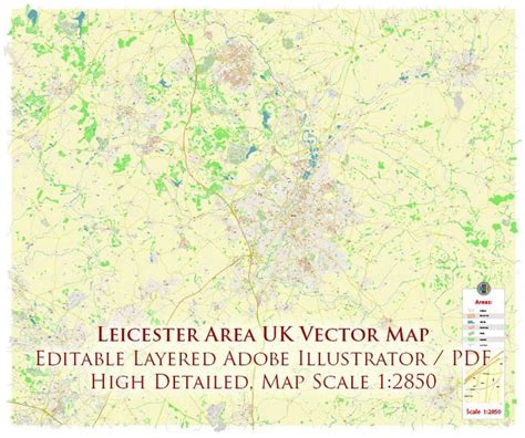 Leicester Uk Map Vector City Plan High Detailed Street Map Editable