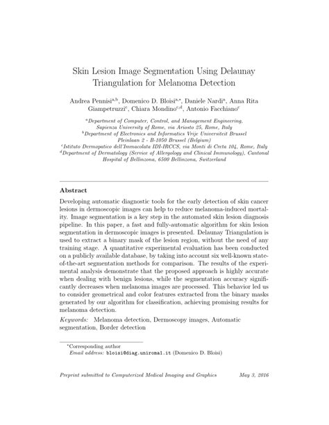Pdf Skin Lesion Image Segmentation Using Delaunay Triangulation For Melanoma Detection