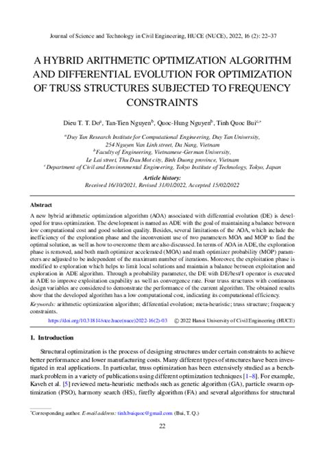 Pdf A Hybrid Arithmetic Optimization Algorithm And Differential Evolution For Optimization Of