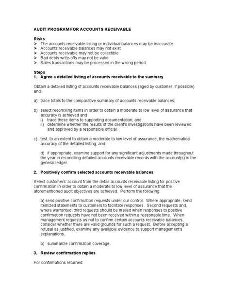 Accounts Receivable Audit Program Pdf Audit Debits And Credits