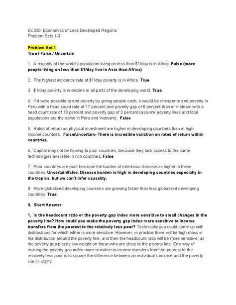 EC 320 Problem Set Solutions 1 3 EC320 Economics Of Less Developed Regions Problem Sets 1