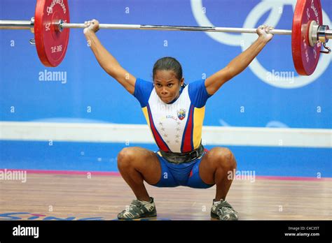Venezuelas Genesis Rodriguez In Action During Her Snatch Routine Stock