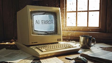 A Vintage Computer Displaying An Ai Error Message Stock Illustration