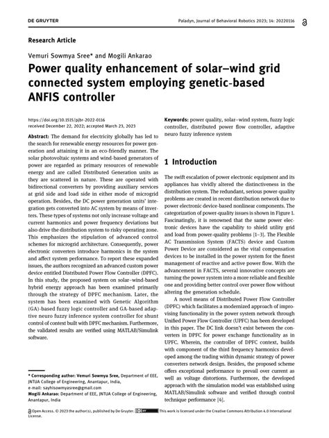 Pdf Power Quality Enhancement Of Solar Wind Grid Connected System Employing Genetic Based