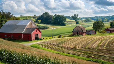 Premium Photo A Beautiful Landscape Of A Farm With A Red Barn In The