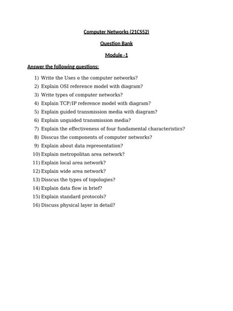 1st Ia Computer Networks Question Bank Pdf