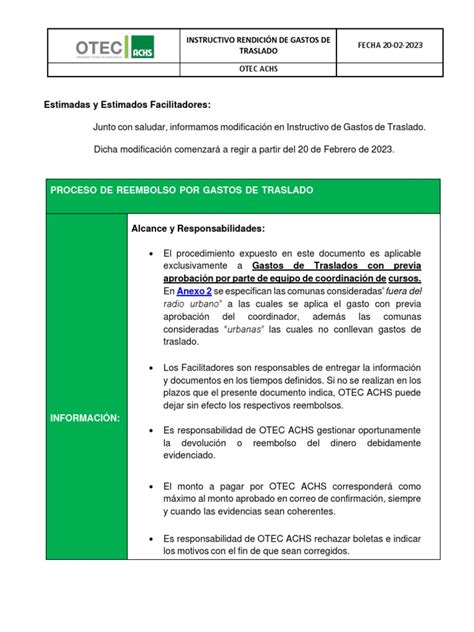 Instructivo Rendición De Gastos De Traslado 20 02 2023 002 Pdf