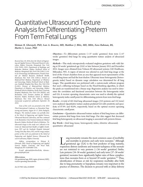 Pdf Quantitative Ultrasound Texture Analysis To Differentiate Preterm
