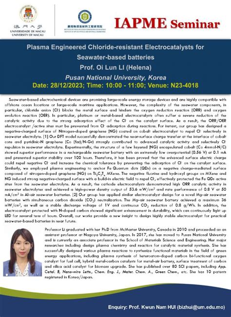 Iapme Seminar Prof Oi Lun Li Helena From Pusan National University Korea On 28 Dec 2023