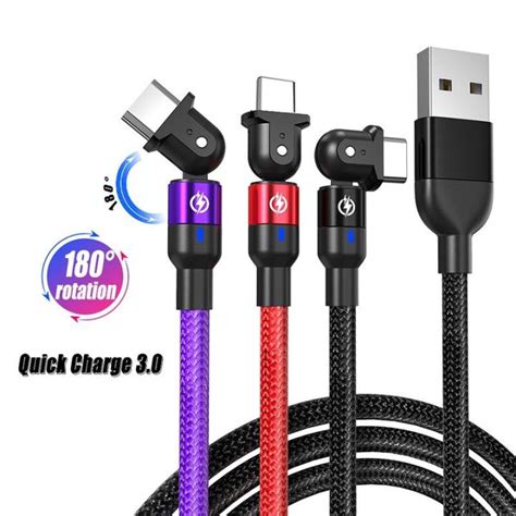 FREE Shipping A LED Light Fast Charge Type C USB Cable Degree USB C Bend Game Charging