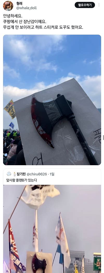 더쿠 점점 어떤 것 들을 들고 탄핵 시위에 나오는 사람들 Twt